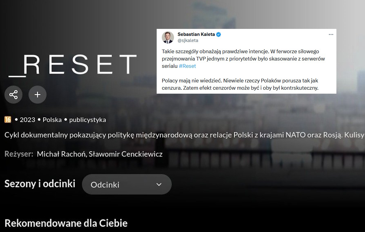 Z platformy VOD TVP zdjęto serial "Reset"!