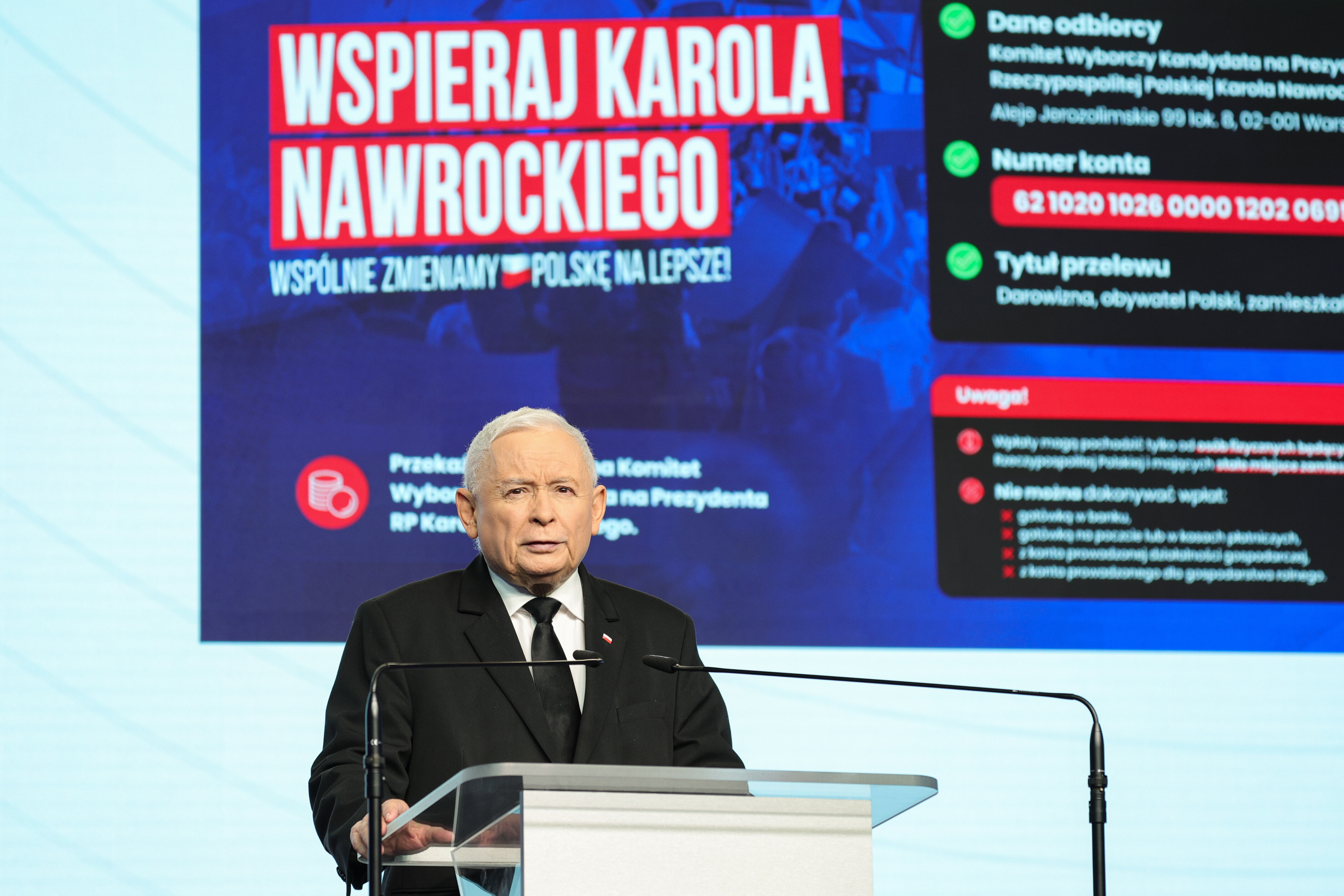 Prezes PiS apeluje o wsparcie finansowe komitetu Nawrockiego